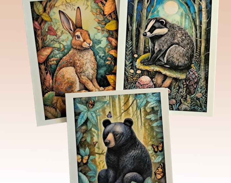 Forest Animal Note Cards: Artistic Woodland Creatures, Blank Inside - Etsy