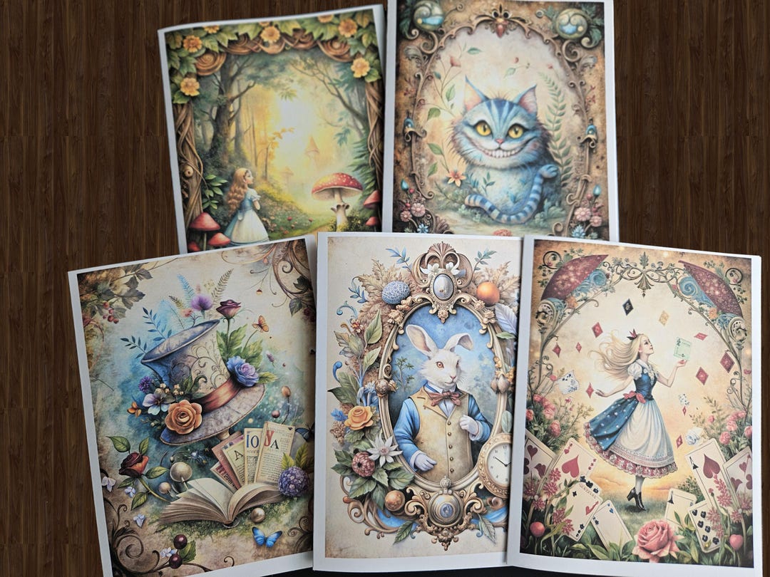 Alice in Wonderland Note Cards, 10 Blank Cards, Birthday Gift for ...