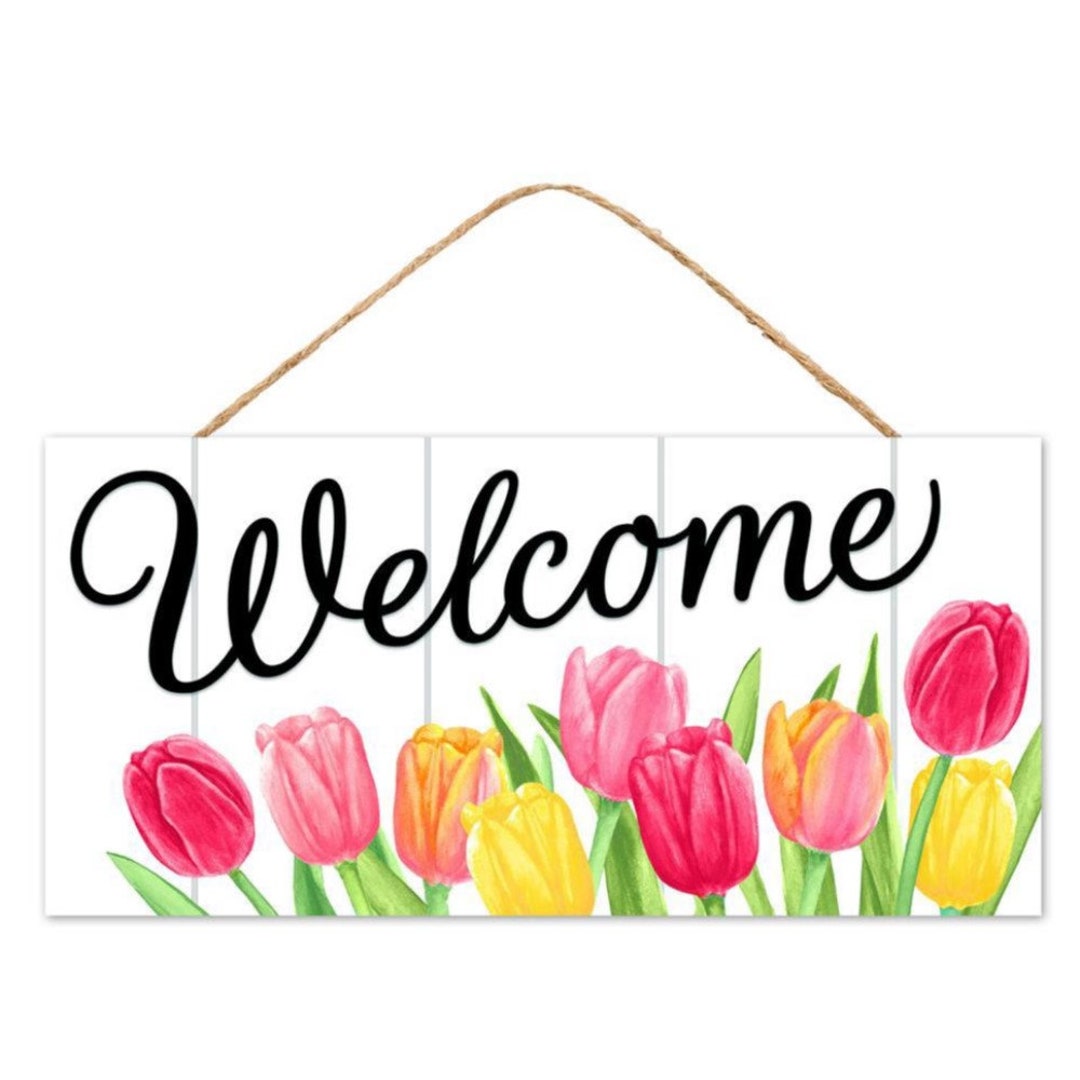 Summer welcome Tulips Sign, Tulips welcome Wreath Attachment, Spring ...