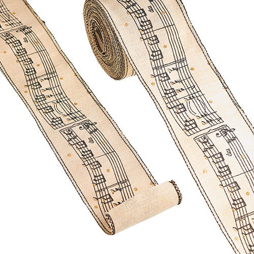 RAZ Sheet Music 4 Width Christmas Ribbon, Black and Beige Musical Notes ...