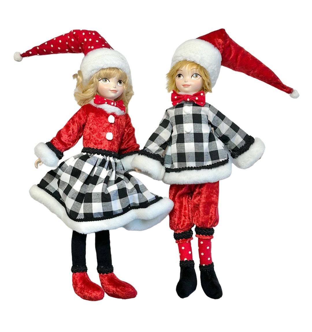 Buffalo Check Elf Set, 20 Poseable Boy Elf, 20 Poseable Girl Elf ...