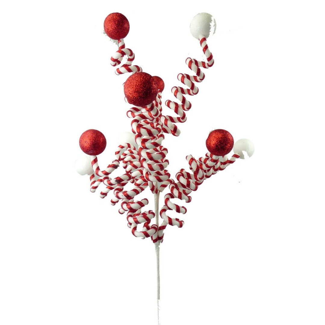 Christmas Peppermint Curly Spray 34, Red and White Christmas ...