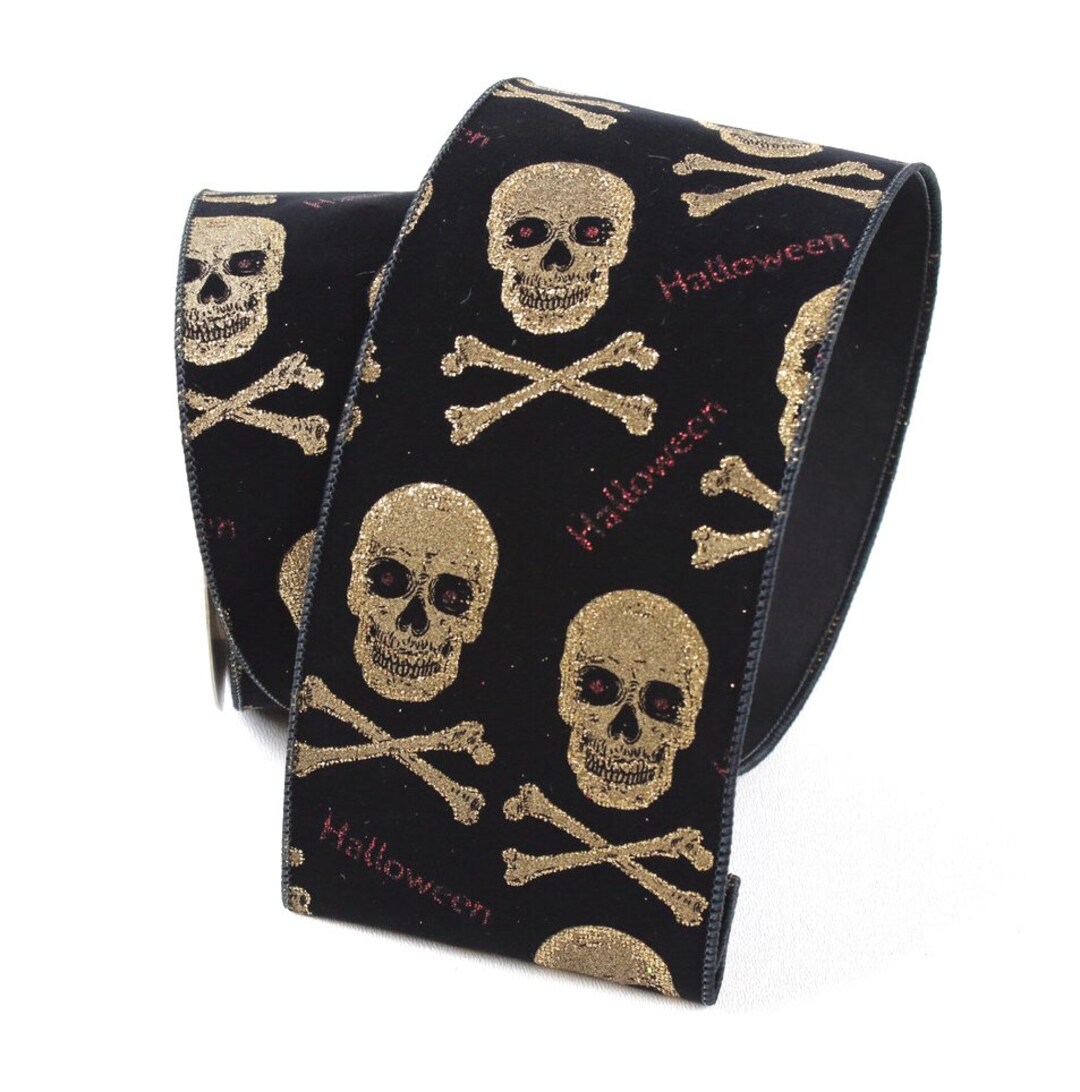 Halloween Ribbon, Skull and Crossbones Ribbon, 4 Width Ribbon, Skeleton ...