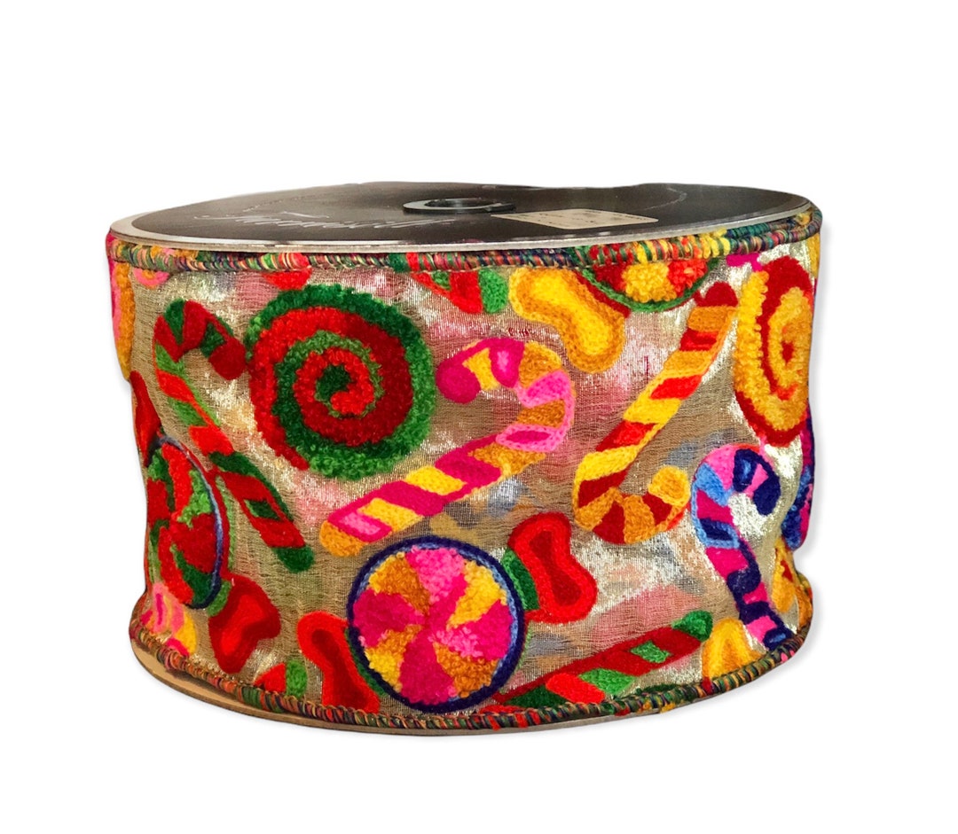 Embroidered Candies 4 Farrisilk Ribbon, Christmas Candy Ribbon, 4 Width ...