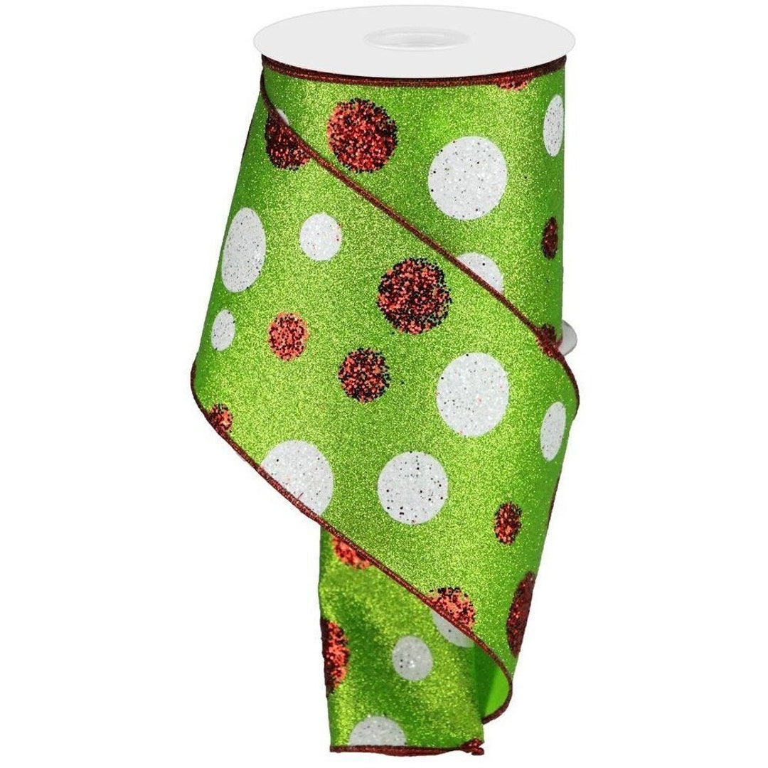 Christmas Ribbon, Christmas Giant Polka Dots Ribbon, Red and Lime Green ...