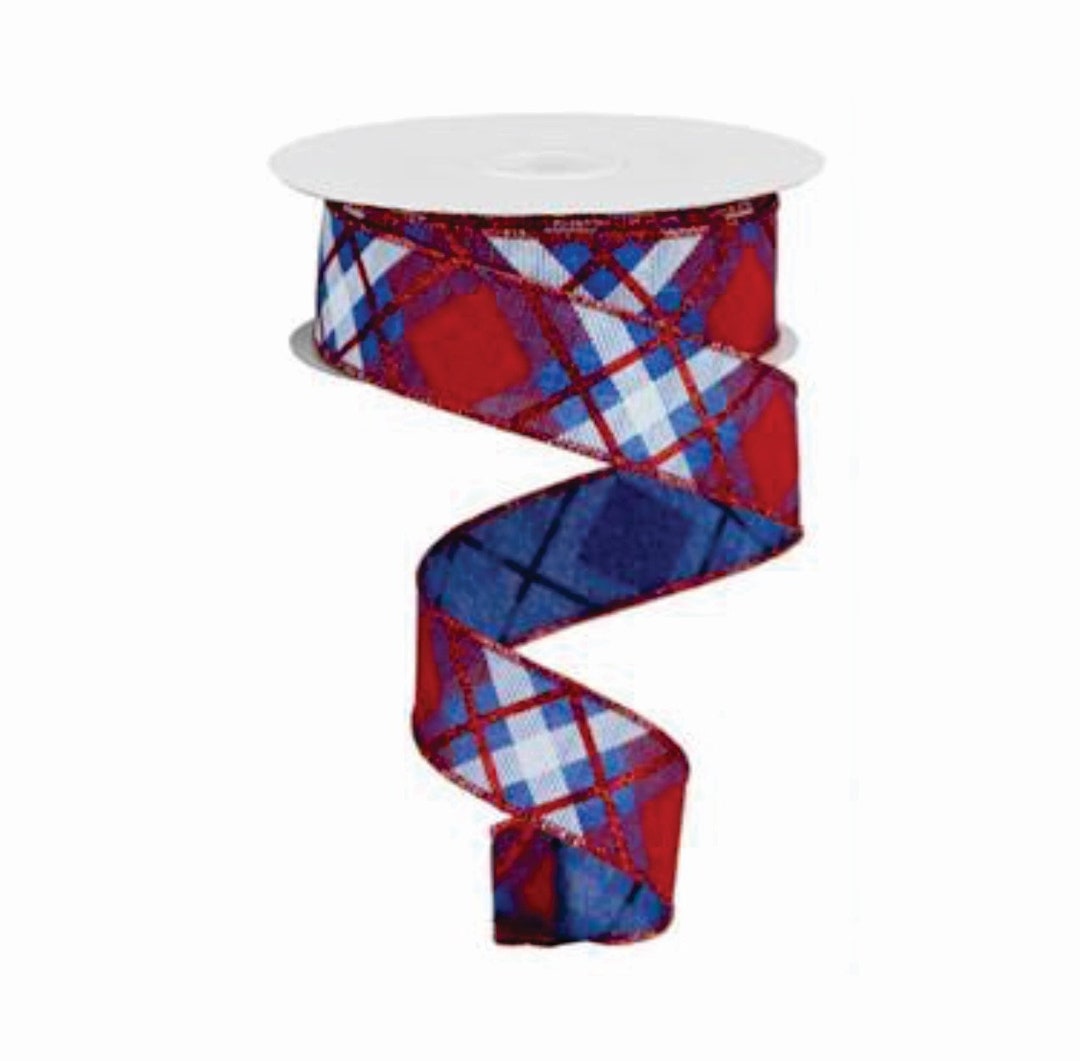 Patriotic Diagonal Plaid 1.5 Ribbon, 4th of July Ribbon, Independence ...