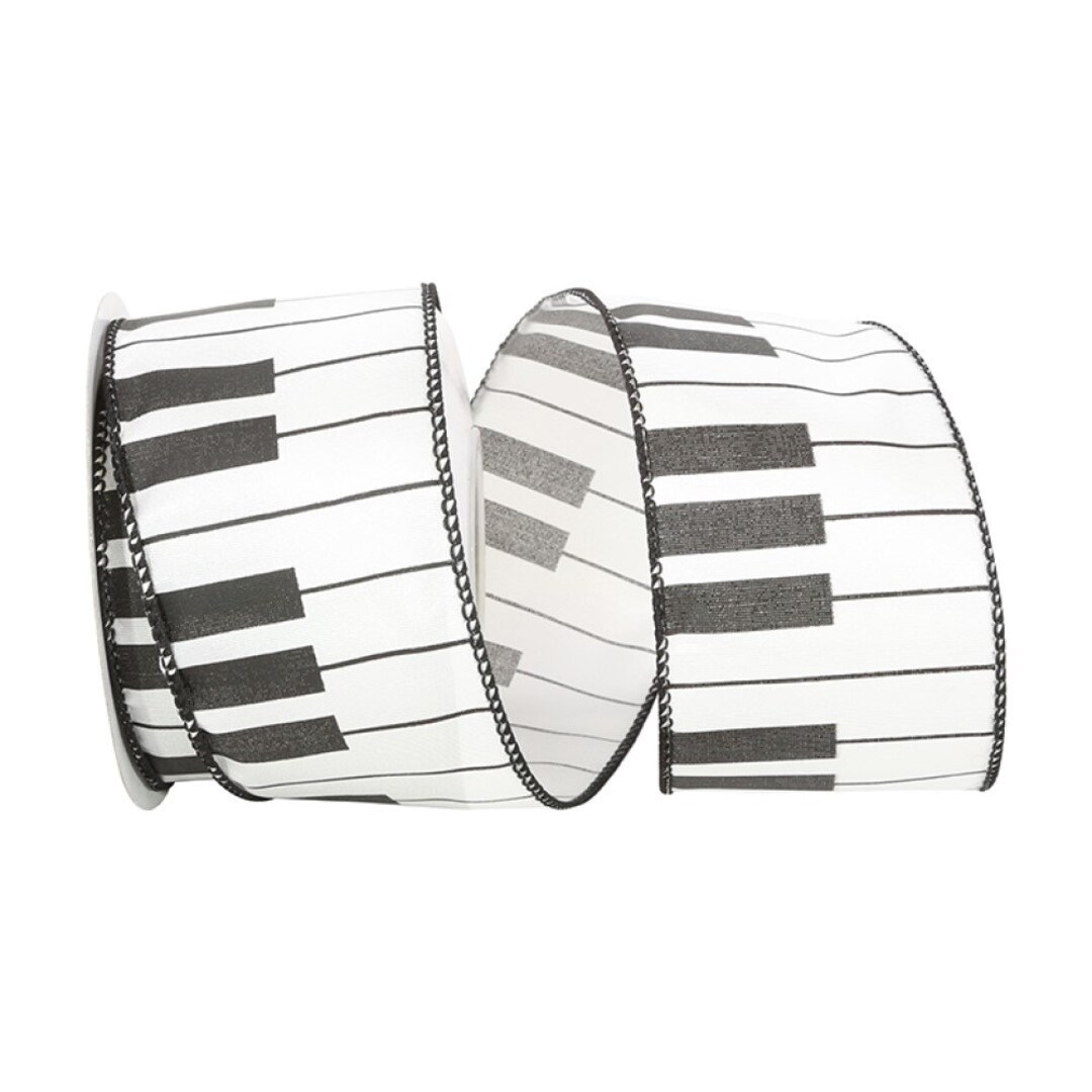 Piano Keys Ribbon, 2.5 Width Christmas Ribbon, Black and White Satin ...