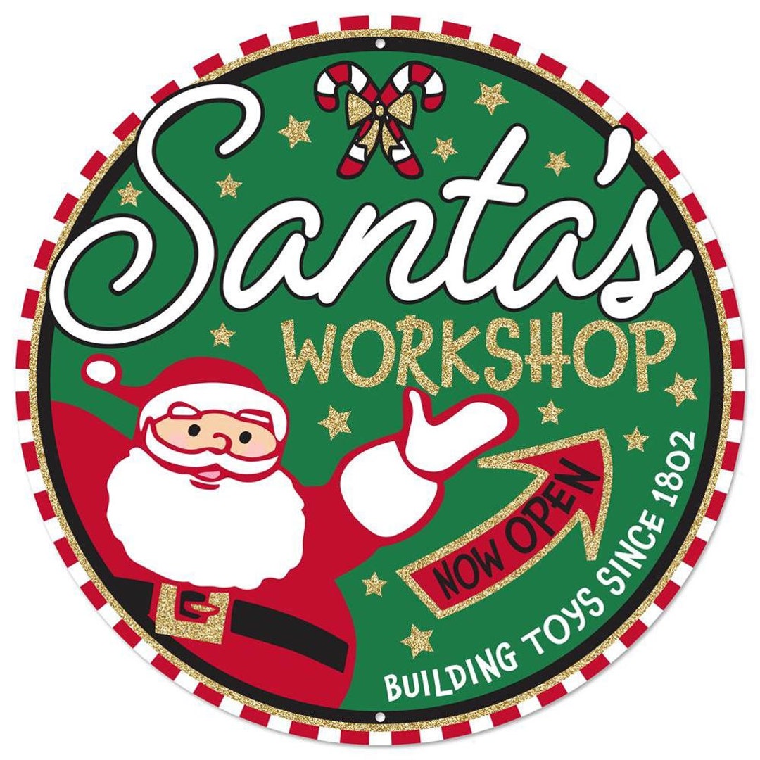 Metal/glitter Santas Workshop Sign 12 Dia, Christmas Wreath Attachment ...