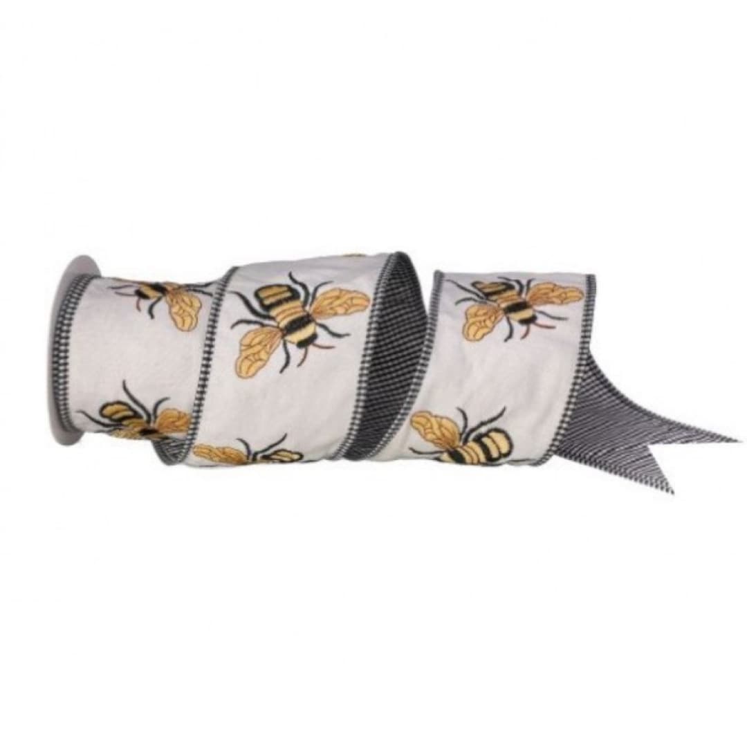 Embroidered Bee Ribbon 4, Designer Ribbon, Summer Bumble Bee Ribbon, 4 ...