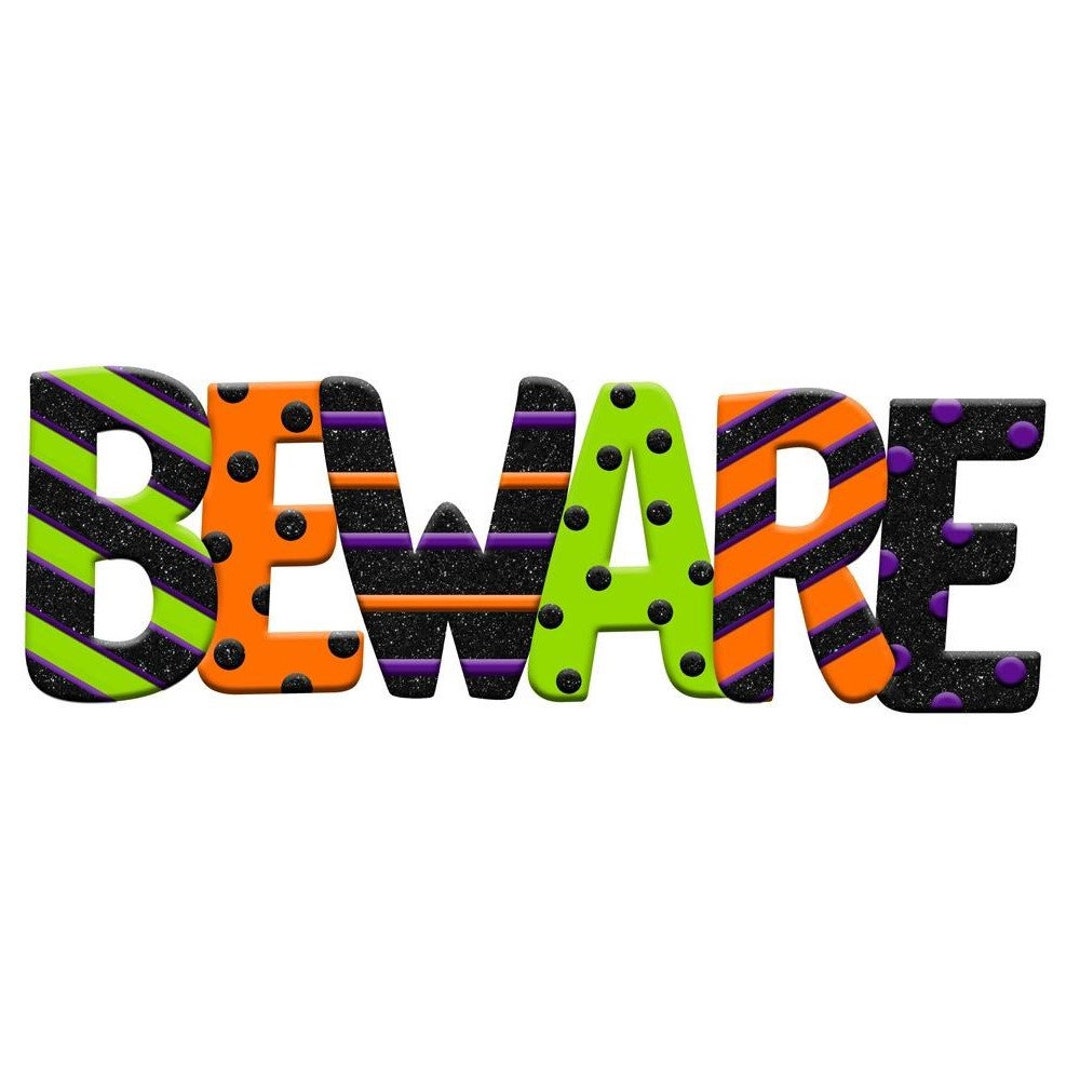 Halloween BEWARE Embossed 19 Metal Sign, BEWARE Wreath Attachment ...
