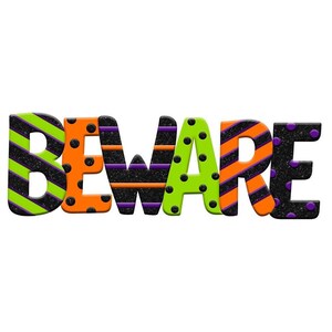 Halloween BEWARE Embossed 19 Metal Sign, BEWARE Wreath Attachment ...
