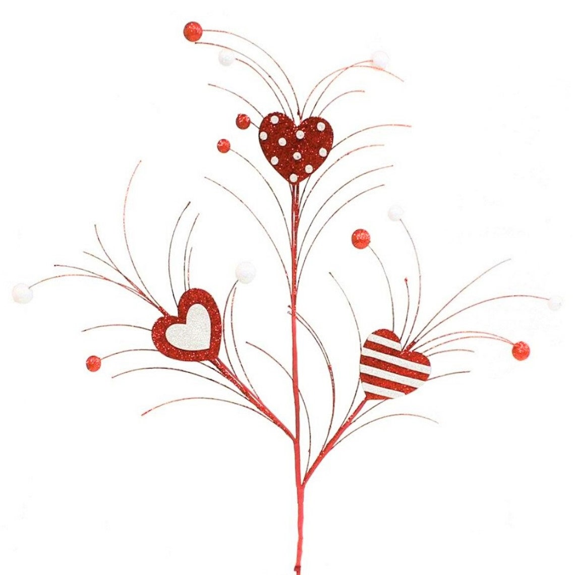 Glitter Heart Twig Spray 29, Red and White Stripes Dots Border Heart ...