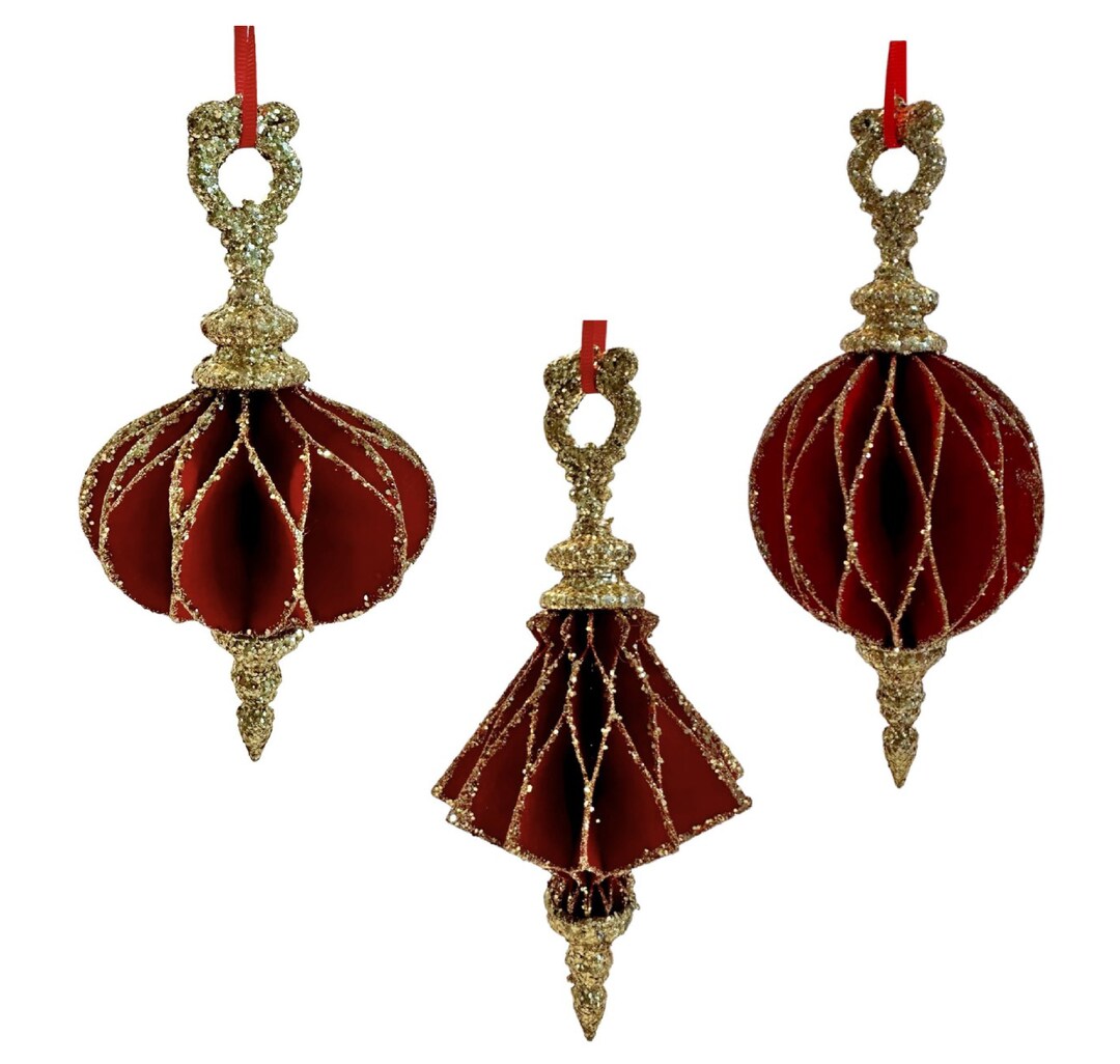 Glitter Finial Ornament, Red and Gold Finial Ornament Assorted Styles ...