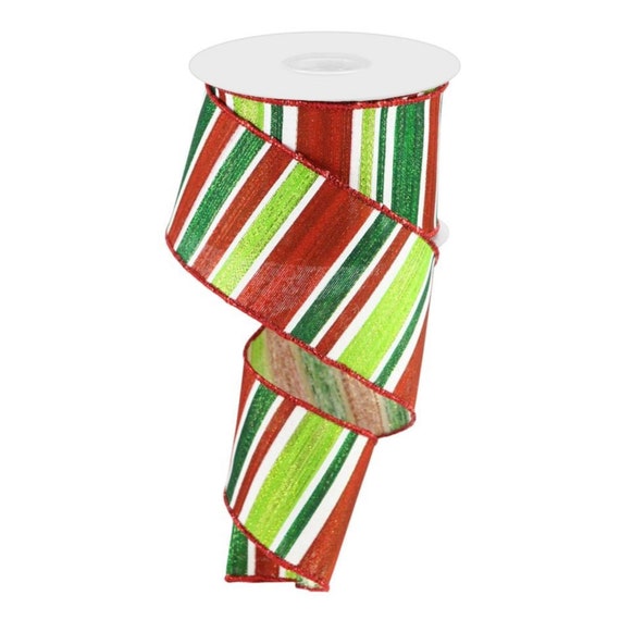 Christmas Ribbon Red and Green Striped Ribbon 2.5 - Etsy