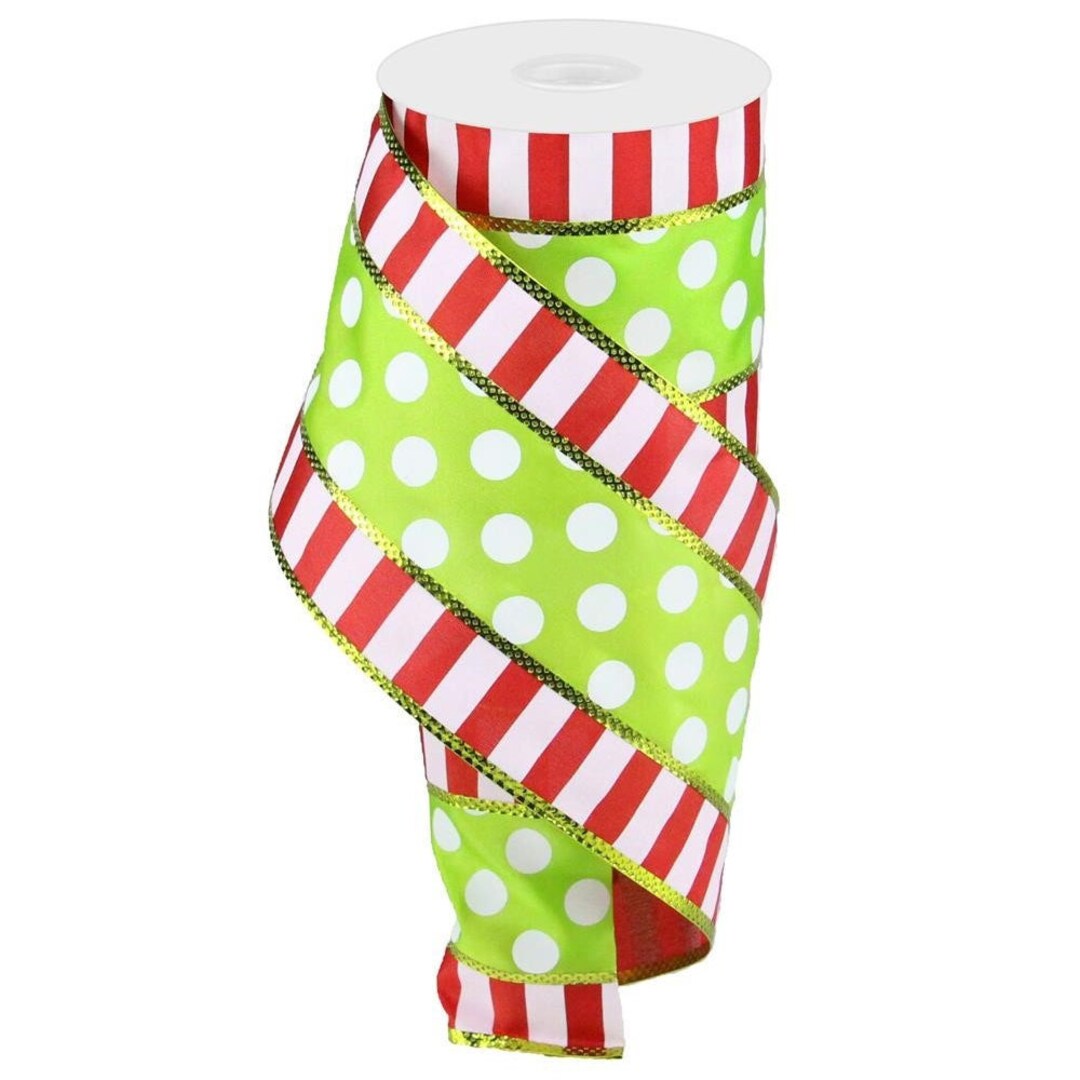 3 in 1 Polka Dot W/stripes, Red/lime Dots 4 Ribbon, Christmas Polka ...