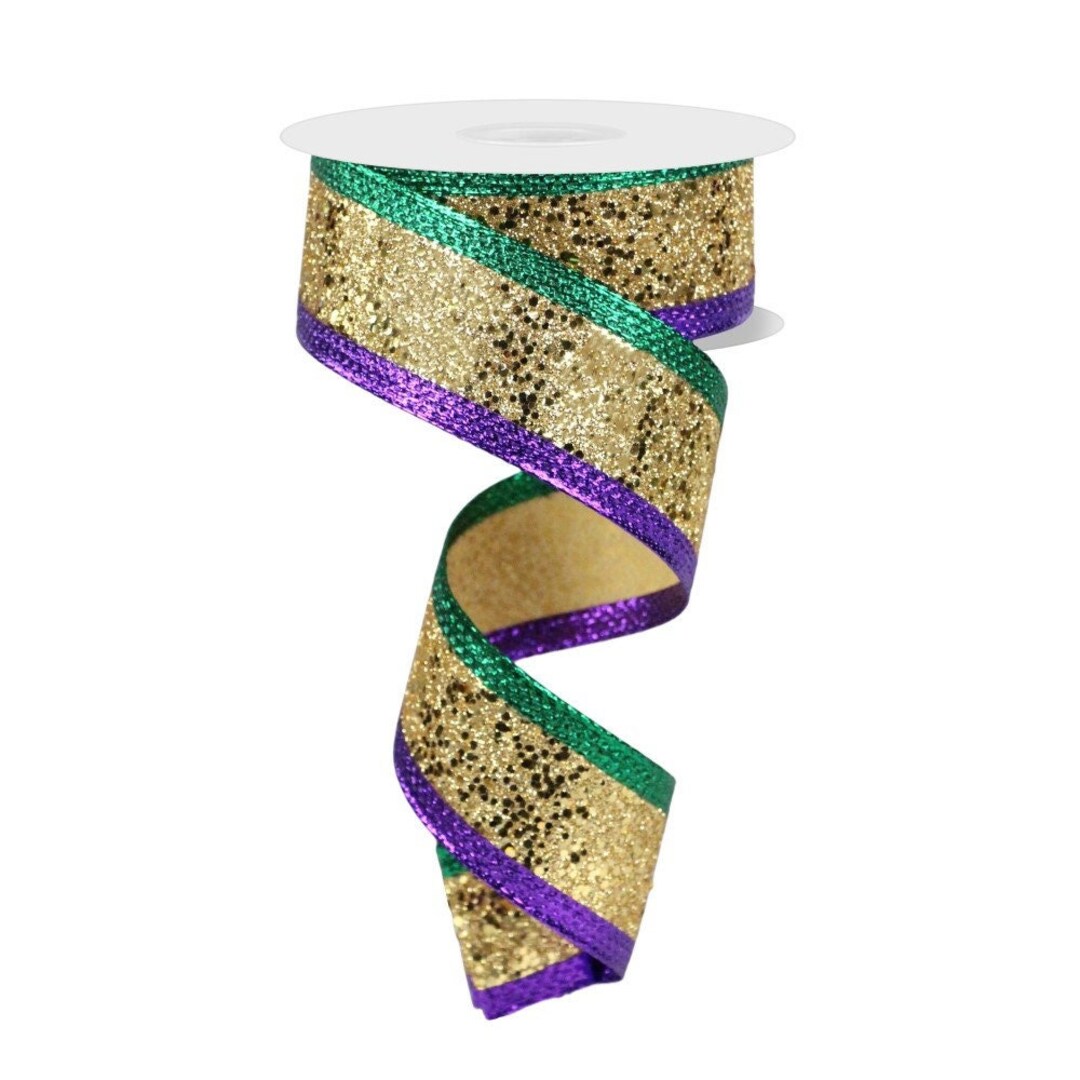 Large Glitter Metallic: Purple/green/gold 1.5 Ribbon, Mardi Gras Ribbon ...