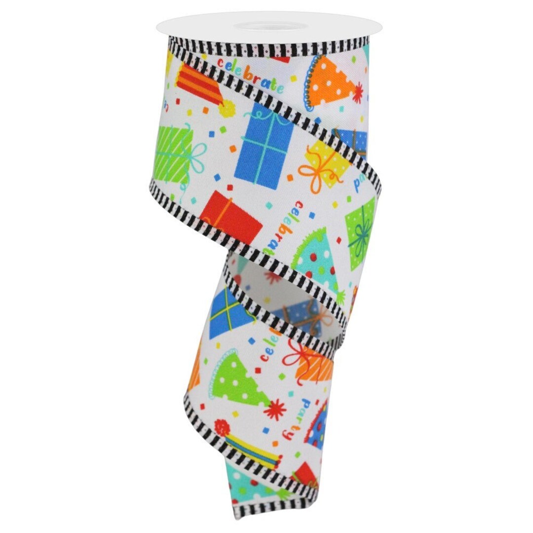 Party Hat/gift/stripe, 2.5 Ribbon, Birthday Party Ribbon, Colorful ...