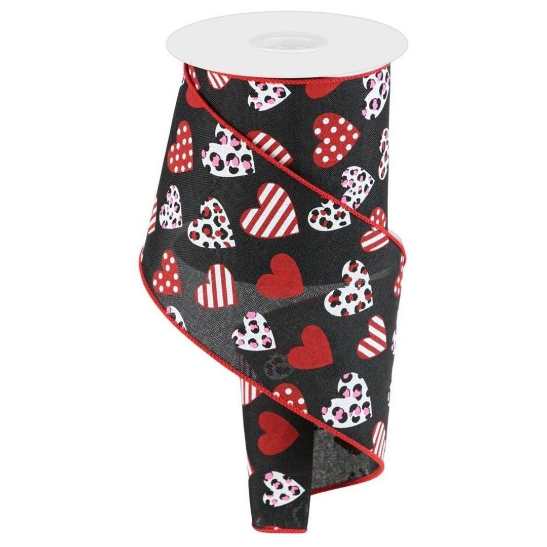 Valentine Ribbon, Multi/leopard Hearts Ribbon, 4 Width Ribbon, Hearts ...