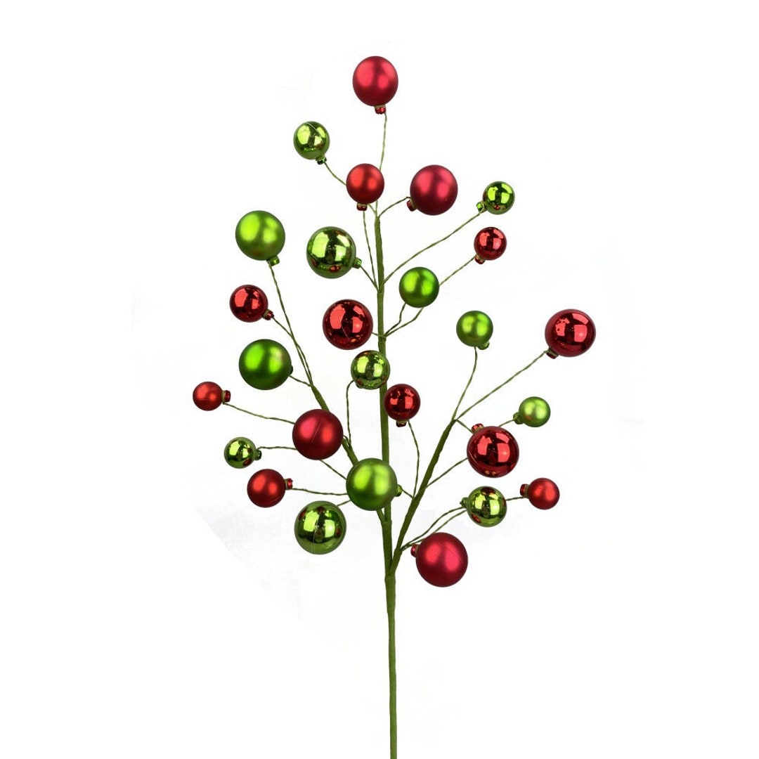 Ornament Spray: Red/green 30, Christmas Ball Pick, Red and Green Shiny ...