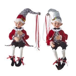 RAZ 30 Posable Elf, RAZ Christmas Elf, Red and Black Plaid Elf, Two ...