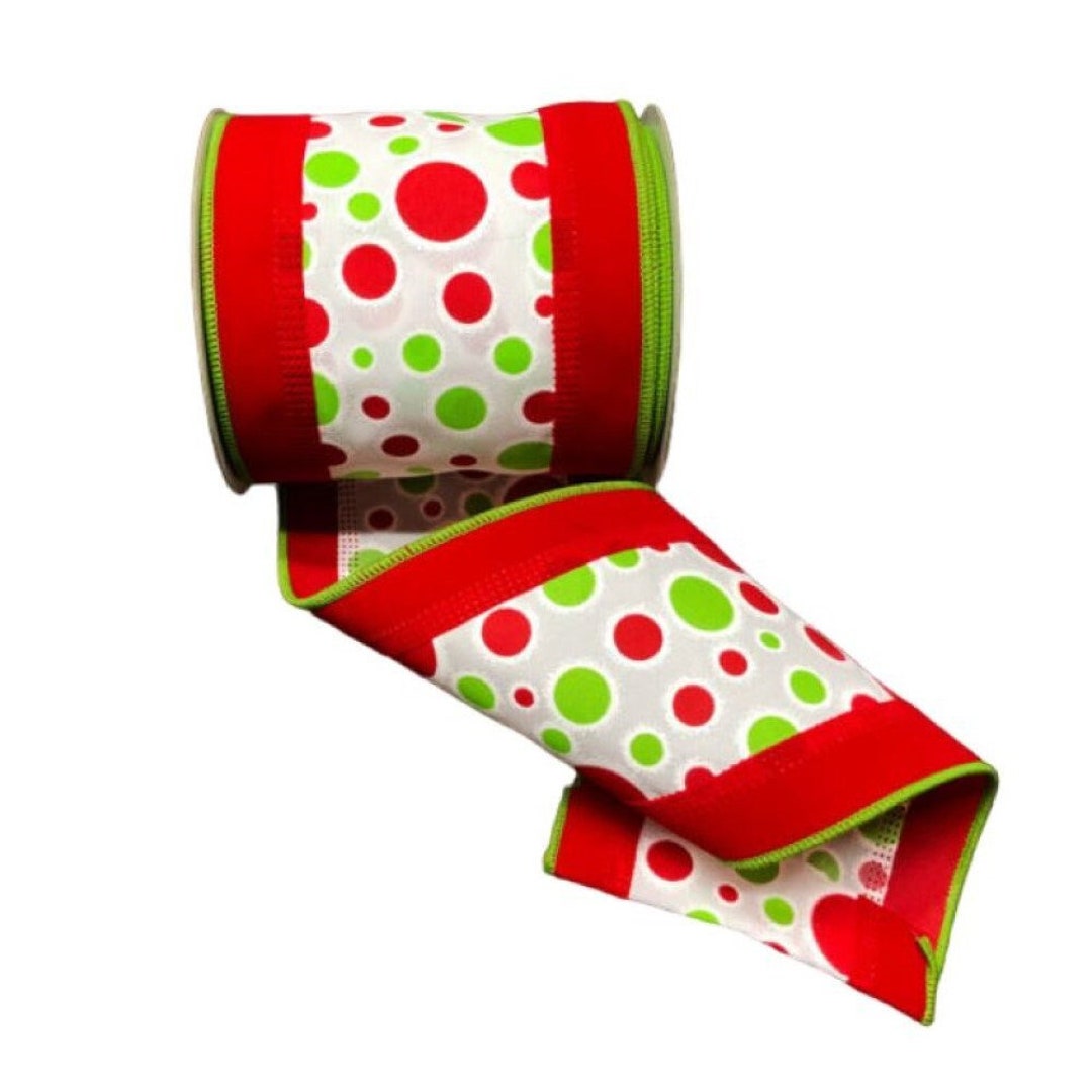 Red Velvet Edge W/ Red/lime Dots, 4 Ribbon, Christmas Polka Dot Ribbon ...