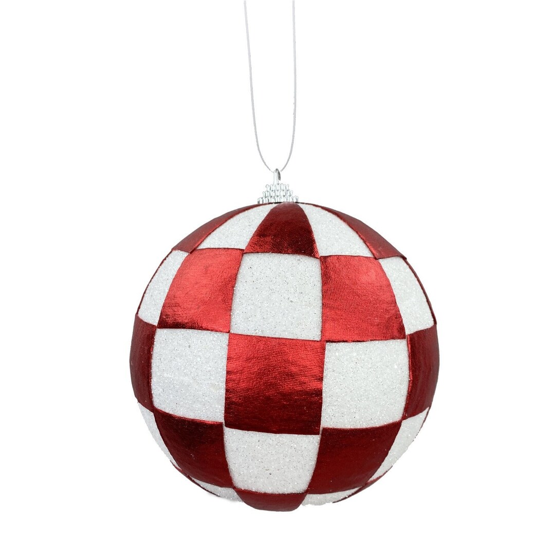 Checker Ball Ornament, Christmas Ornament, Black and White Checkerboard ...