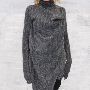 Wool Tunic Dress, Cowl Neck Sweater, Casual Sweater Dress, Grey Blouse ...
