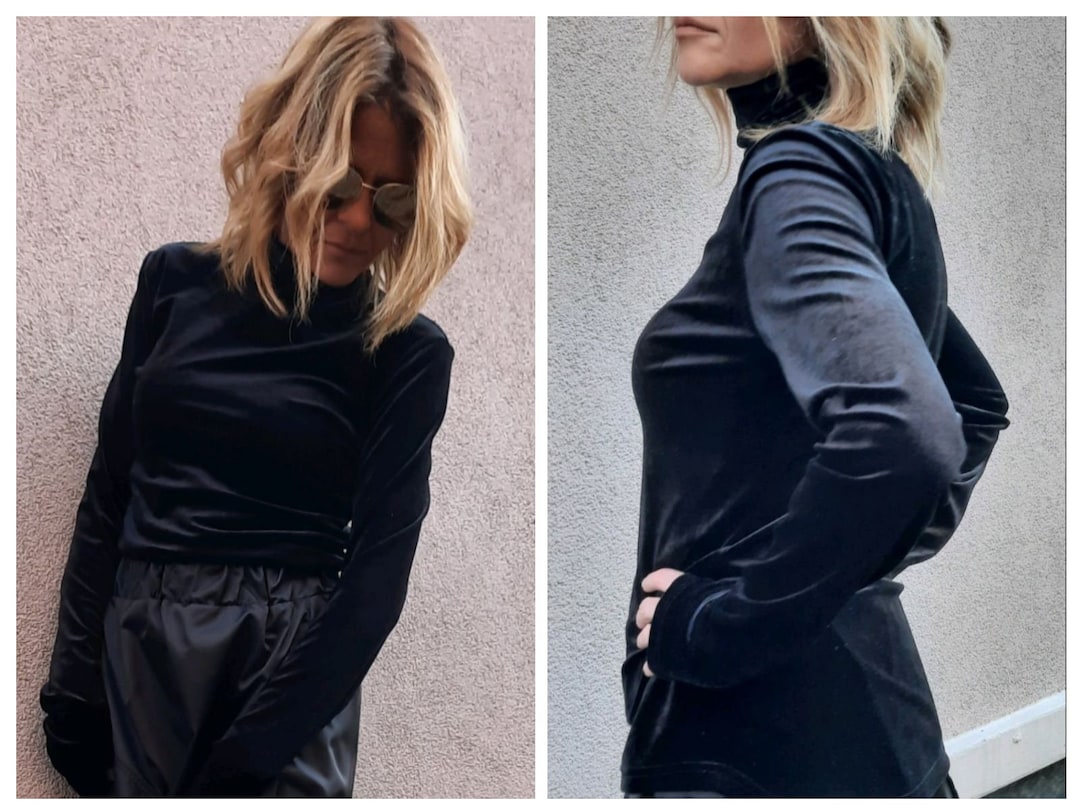 Velvet , Velvet Top, High Neck, Plush Tunic, Extravagant Top, Casual ...