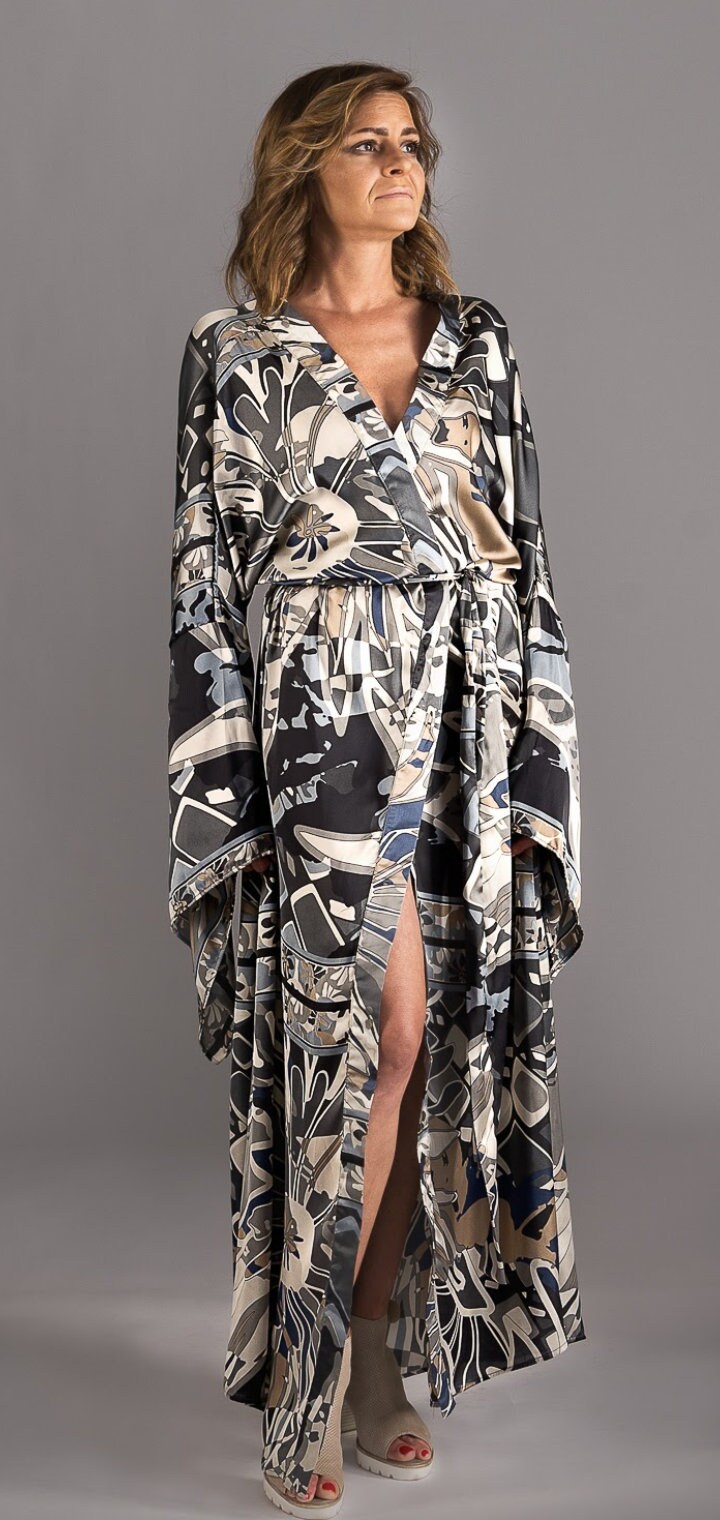 Long Bohemian Floral Kimono,boho Kimono, Summer Kimono Dress,silk Maxi ...