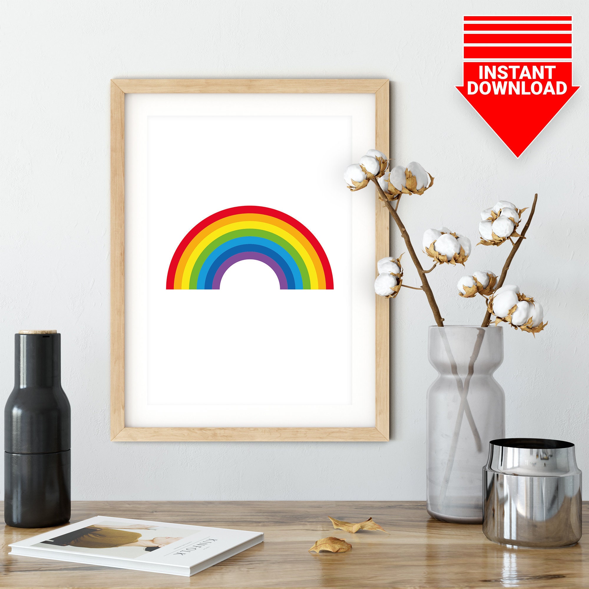 Rainbow Wall Art, Rainbow Print, Instant Download, Geometric Print ...