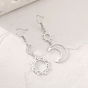 Celestial Sun & Moon Earrings, Stainless Steel, Dangle Earrings, Cute Bohemian, Gift - Etsy