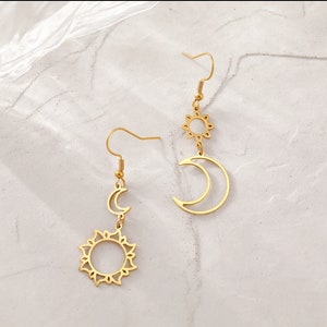 Celestial Sun & Moon Earrings, Stainless Steel, Dangle Earrings, Cute Bohemian, Gift - Etsy