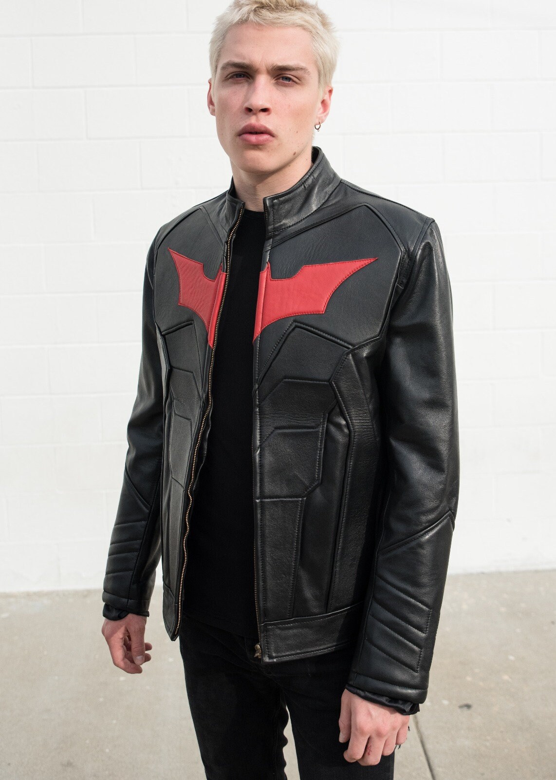 Mens Red Bat Armored Black Leather Motorcycle Jacket | Etsy