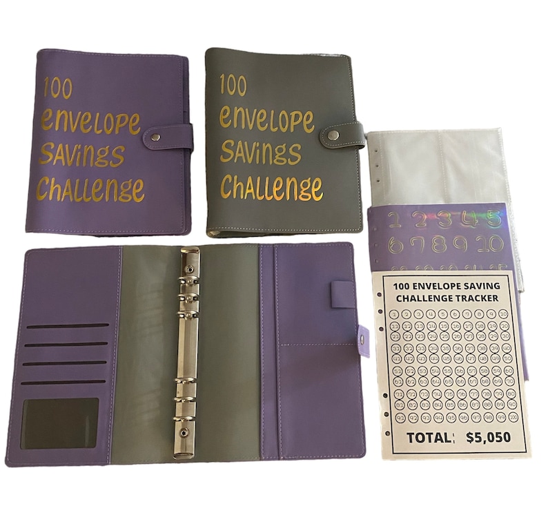 100 Envelope Savings Challenge Binder Colors Purple, Grey - Etsy