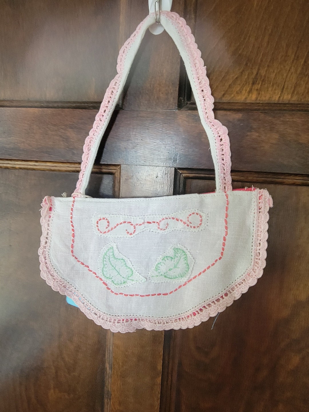 Charming Pink and Green Floral Embroidered Purse With Lace Trim 8x5 - Etsy
