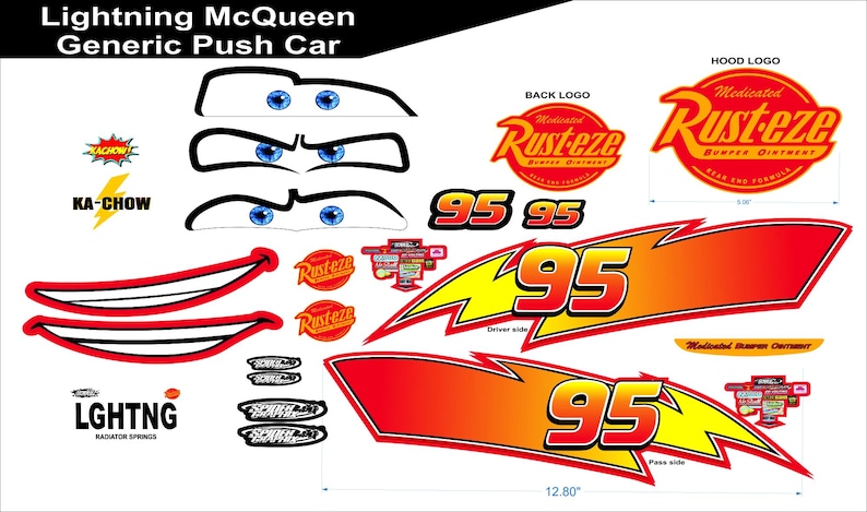 Lightning Mcqueen Push Car Decals - Etsy