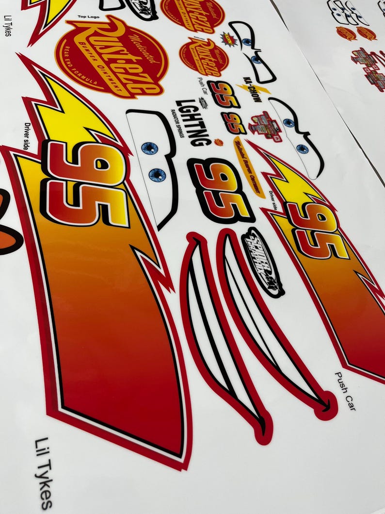 Lightning Mcqueen Push Car Decals - Etsy