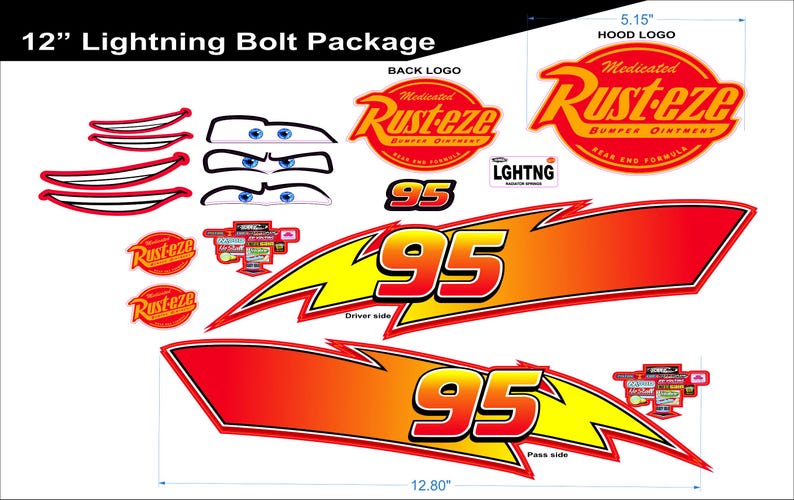 Lightning Mcqueen Decals 12" - Etsy