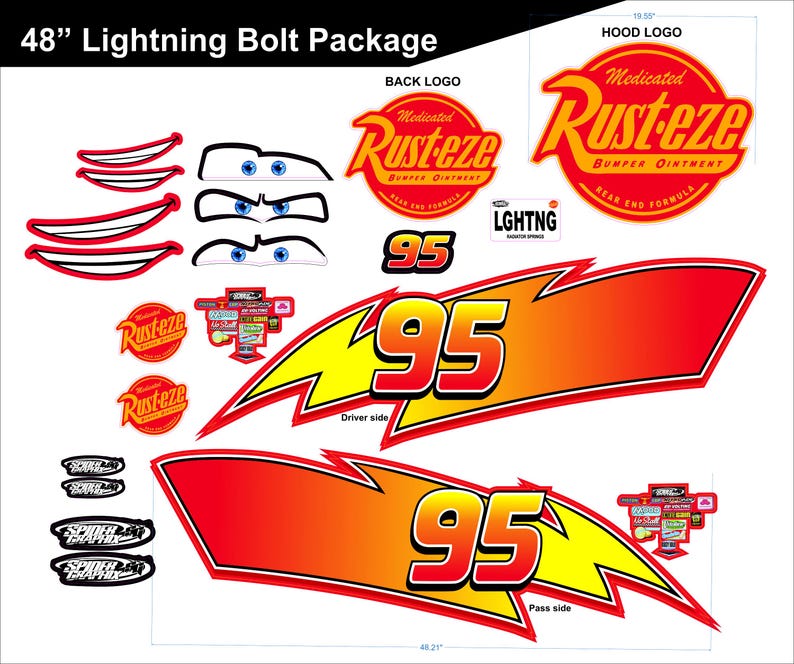 Lightning Mcqueen Decals 48" - Etsy