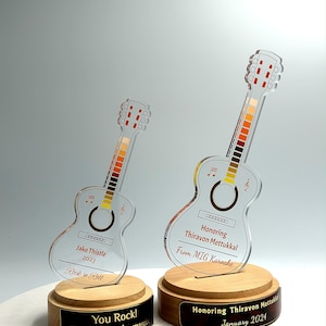 Guitar Acrylic Trophy With Solid Round Wood Base / Music Award ...
