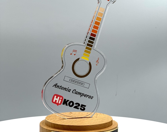 Guitar Acrylic Trophy With Solid Round Wood Base / Music Award ...