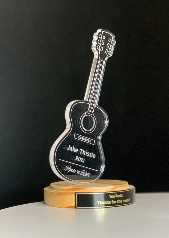 Guitar Music Trophy with Natural Solid Round Wood Base and | Etsy