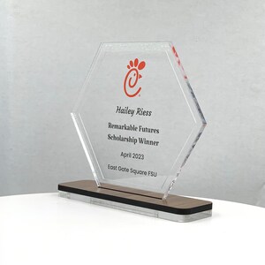 Hexagon Acrylic Trophy With Wood Base / Science Award / STEM Award ...