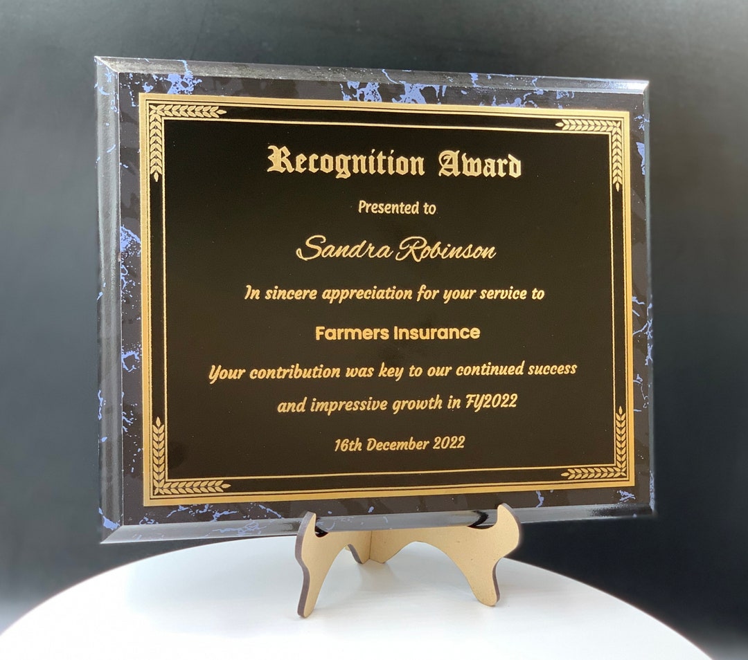 Personalized Engraved Trophy Plaque Award - Black Marble Trophy Plaque ...