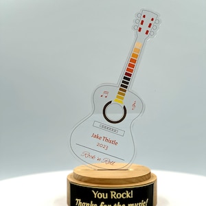 Guitar Acrylic Trophy With Solid Round Wood Base / Music Award ...