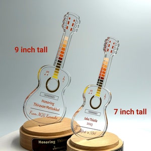 Guitar Acrylic Trophy With Solid Round Wood Base / Music Award ...