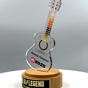 Guitar Acrylic Trophy With Solid Round Wood Base / Music Award ...