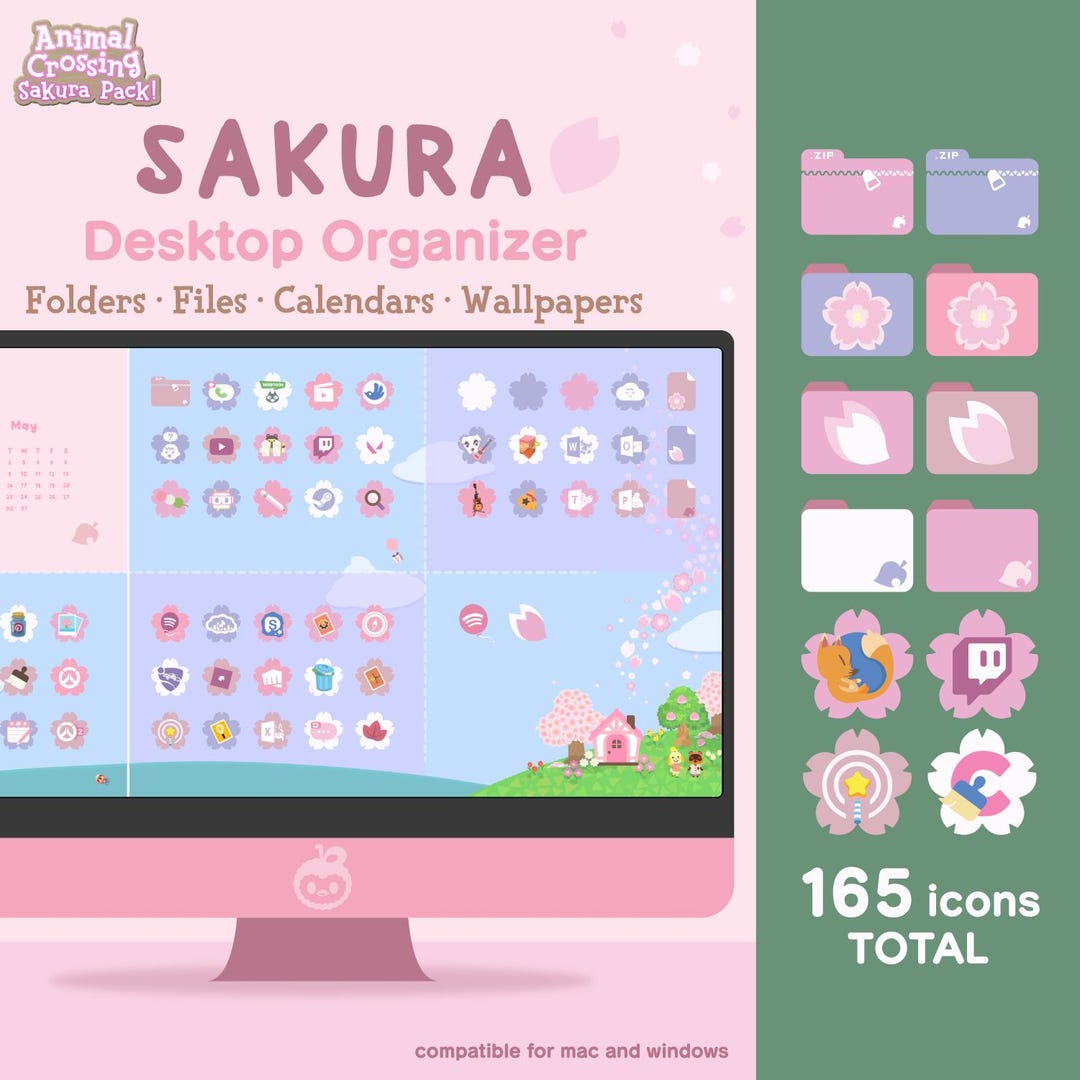 2025 Desktop Organizer - Animal Crossing - Sakura Edition (165 Icons ...
