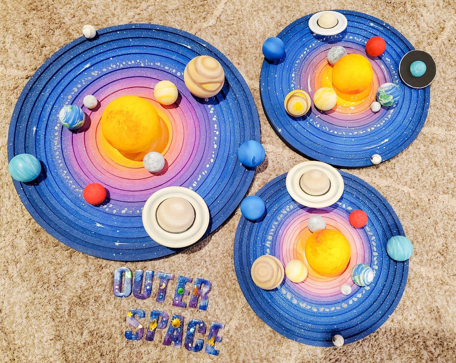 Painted LARGE Wooden Planets, Wood Solar System Set (no Board ...