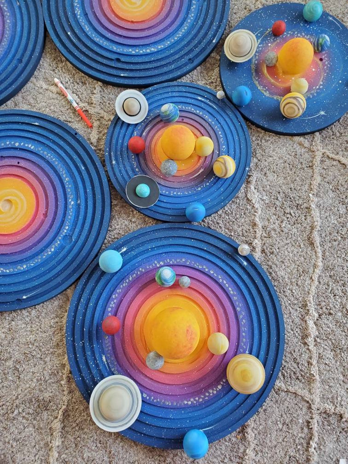 Medium Painted Wood Planets Wooden Solar System Set no - Etsy